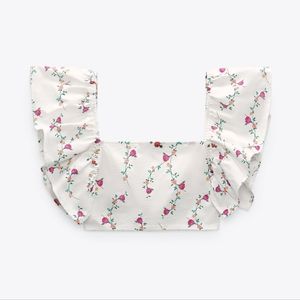 Zara | Tops | Zara Floral Cropped Top With Ruffle Shoulder | Poshmark